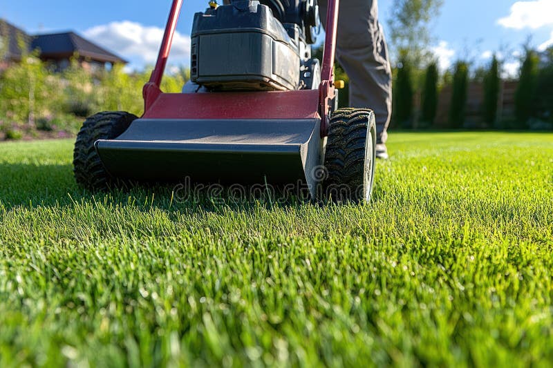 Springtime Garden Maintenance: Hardworking Gardener with Lawn Mower ...
