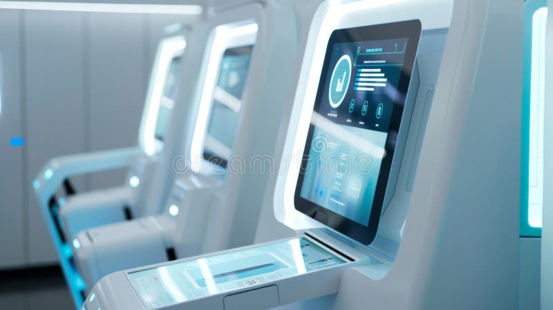 In this Image we See a Futuristic Checkin Kiosk Equipped with a ...