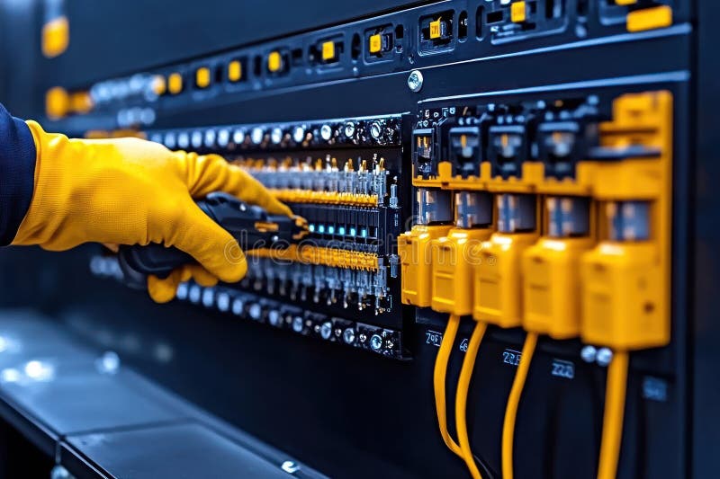 Industrial Electrician Handling Control Panel and Electrical Wiring ...