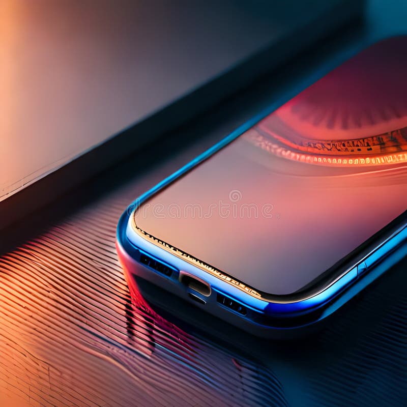 Mobile Phone on Table with Colored Lighting Stock Illustration ...