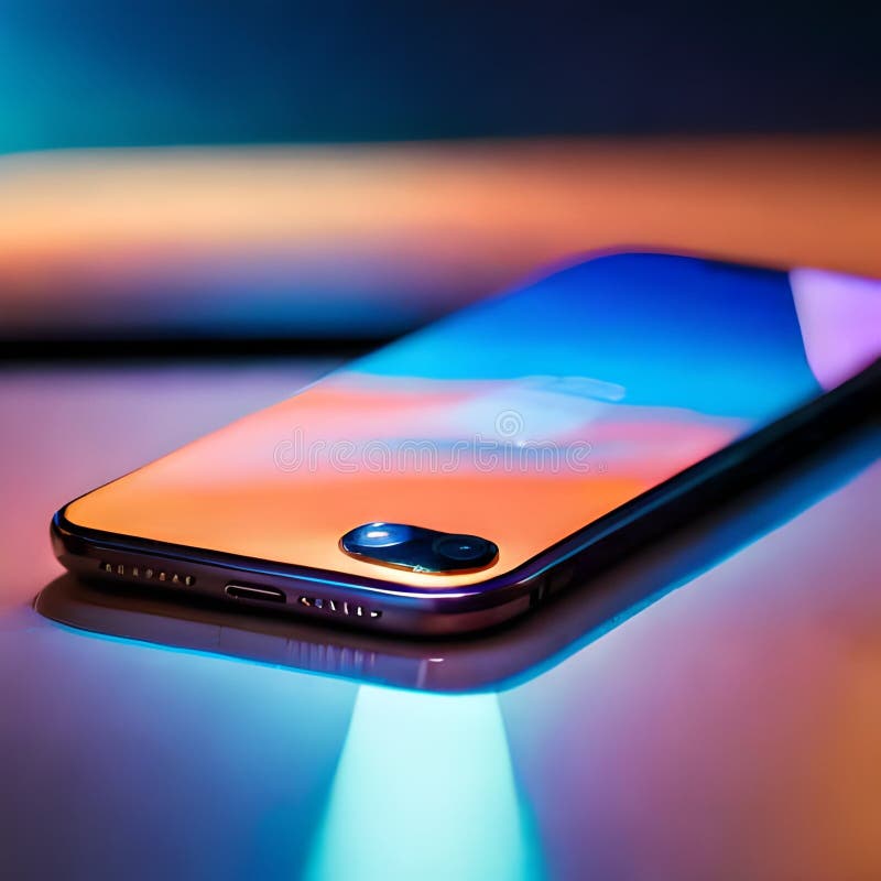 Mobile Phone on Table with Colored Lighting Stock Illustration ...