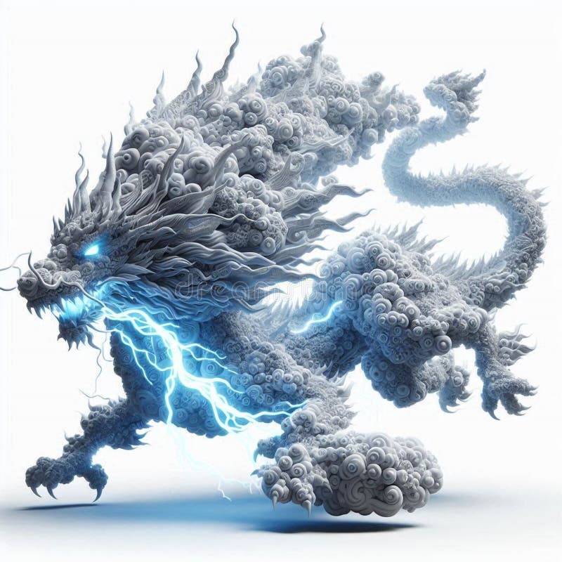 Image of a Sentient Cloud Shaped Like a Dragon with Lightning Glowing ...
