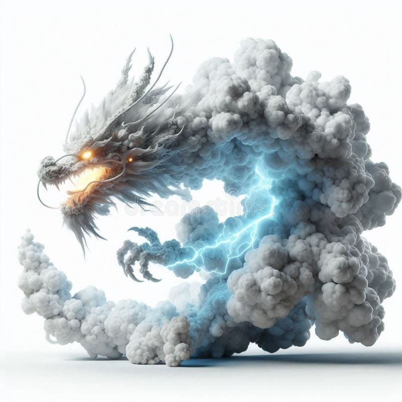 Image of a Sentient Cloud Shaped Like a Dragon with Lightning Glowing ...