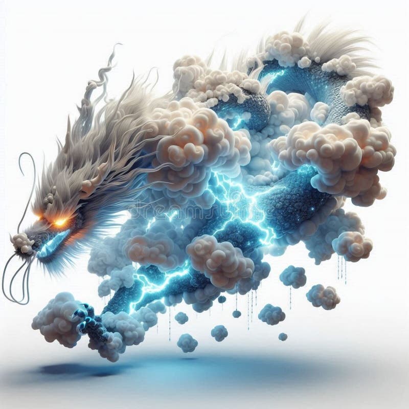 Image of a Sentient Cloud Shaped Like a Dragon with Lightning Glowing ...