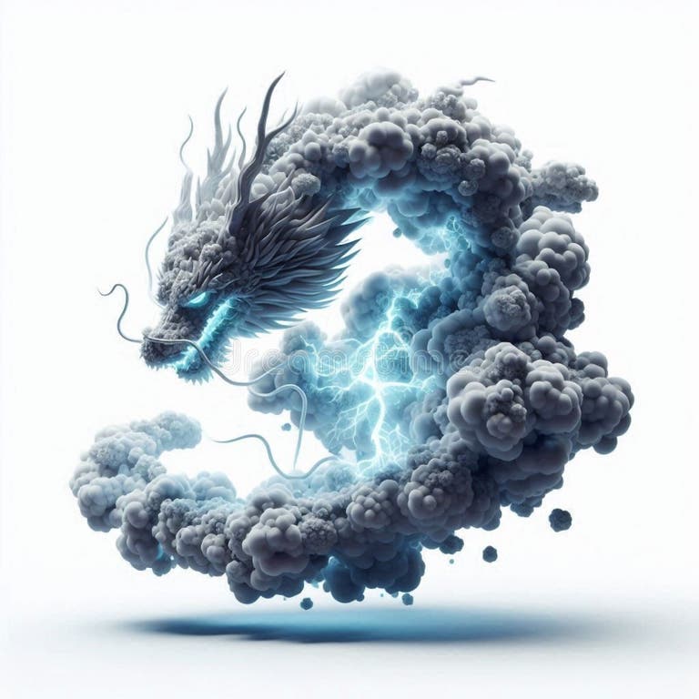Image of a Sentient Cloud Shaped Like a Dragon with Lightning Glowing ...