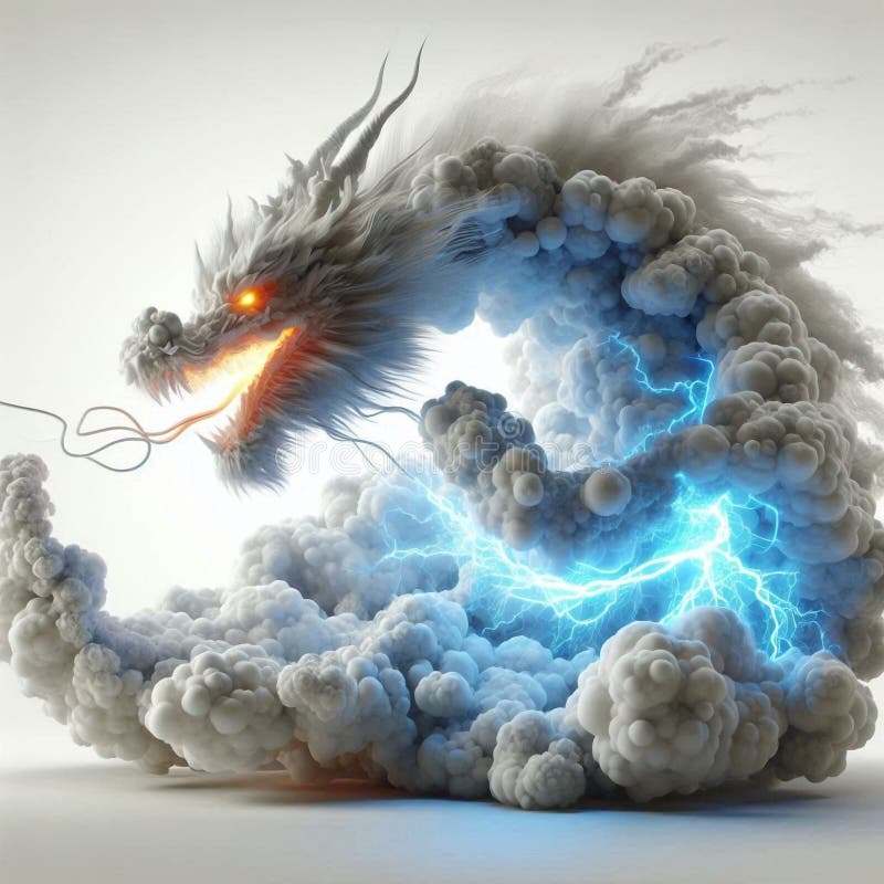 Image of a Sentient Cloud Shaped Like a Dragon with Lightning Glowing ...