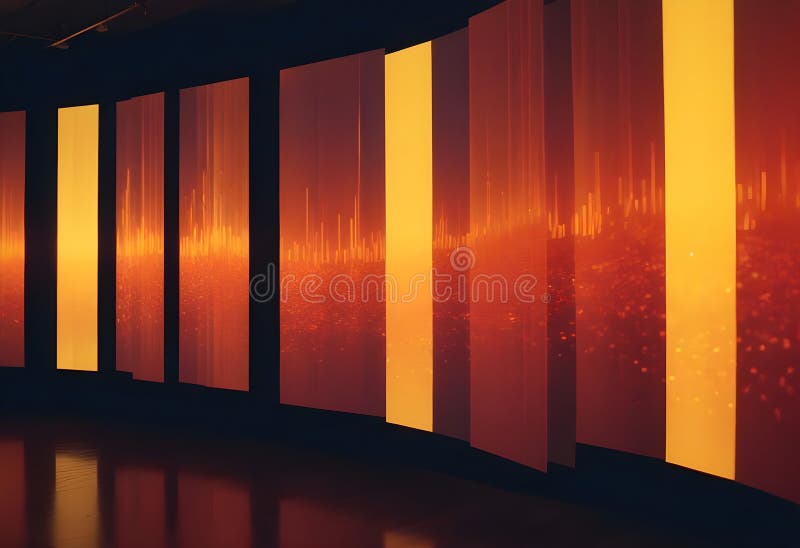 Image of a Series of Vertical, Glowing Orange Panels in a Dark Room ...