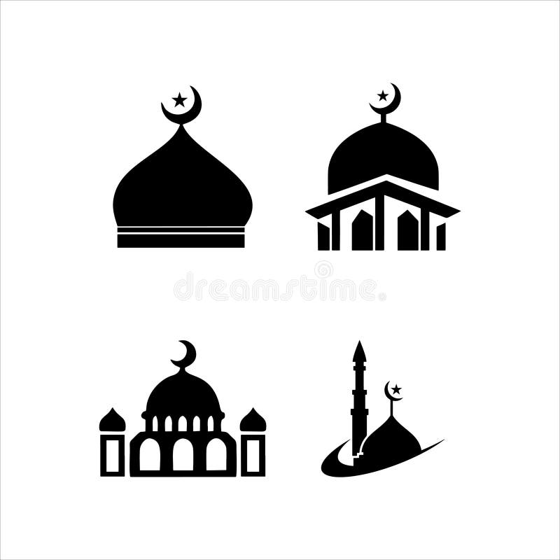 A Set of Four Black-and-white Vector Icons Representing Islamic Mosques ...