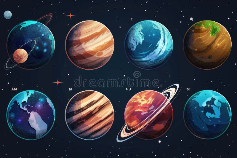 Image of a Set of Nine Planets with Their Names, Suitable for ...