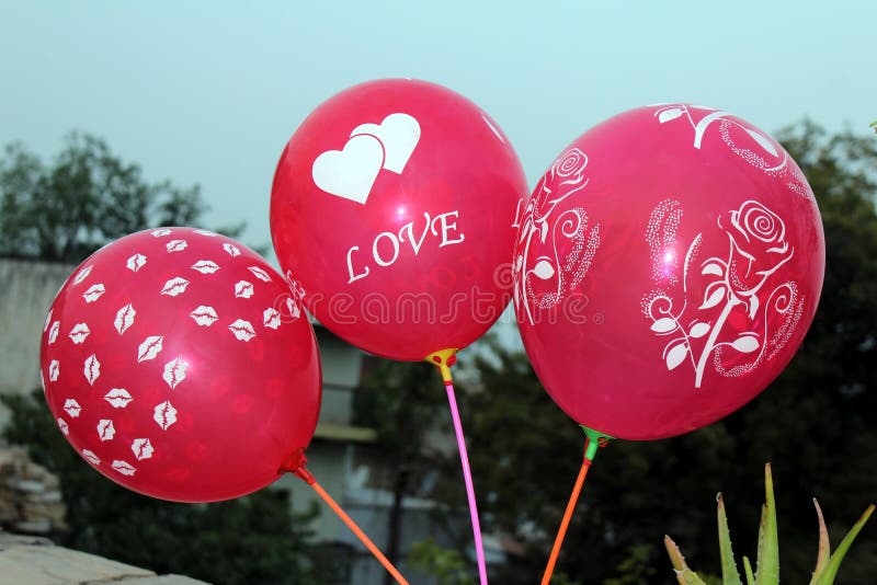 A Set of Red Balloon with Love Stock Photo - Image of colorful, orange ...