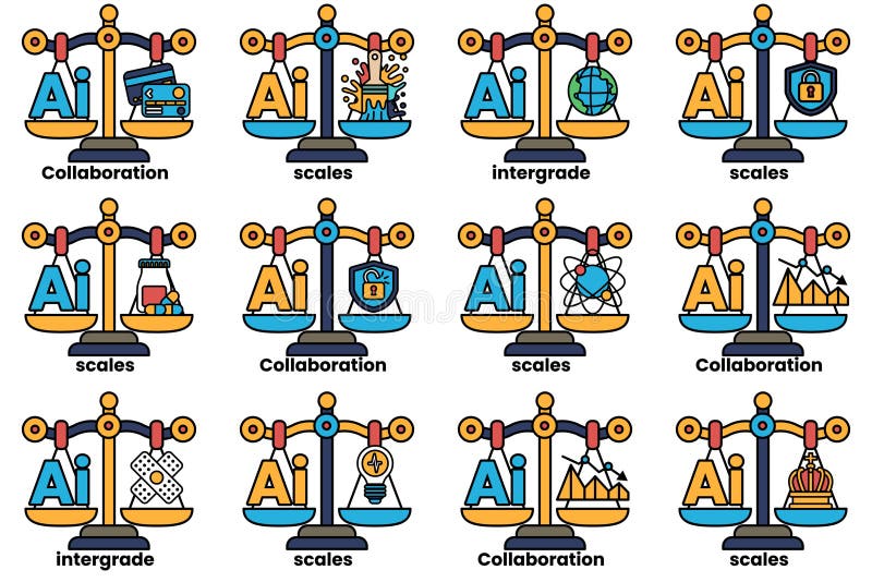 The Image is a Set of Scales with the Word AI on Them Stock Vector ...