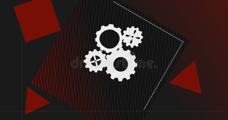 Image of Setting Icons Spinning and Red Abstract Shape Against Black ...