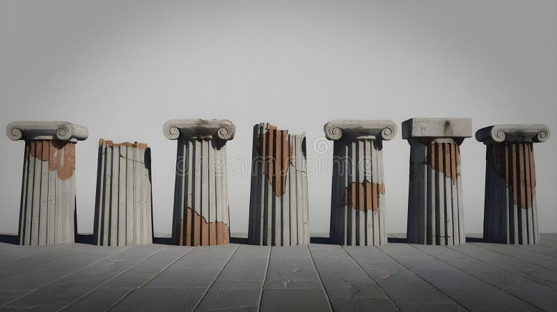Broken Ancient Greek Columns in a Row Stock Illustration - Illustration ...