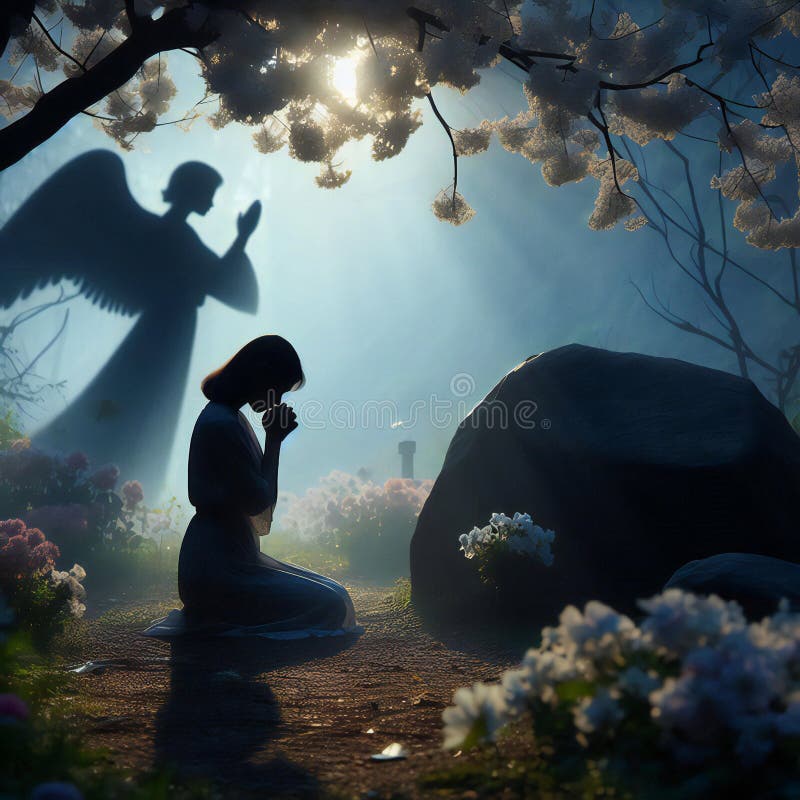 Image of a Shadowy Angel Watching Someone Kneeling in Silhouette by the ...