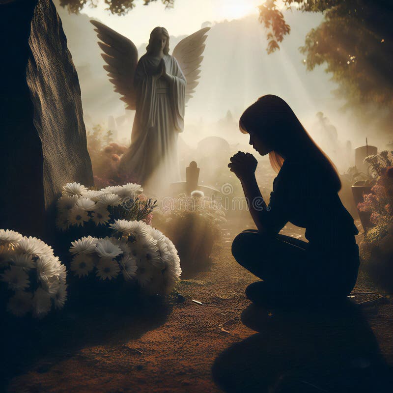 Image of a Shadowy Angel Watching Someone Kneeling in Silhouette by the ...