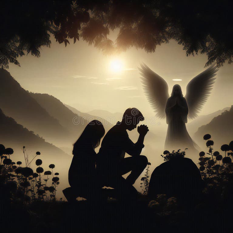 Image of a Shadowy Angel Watching Someone Kneeling in Silhouette by the ...