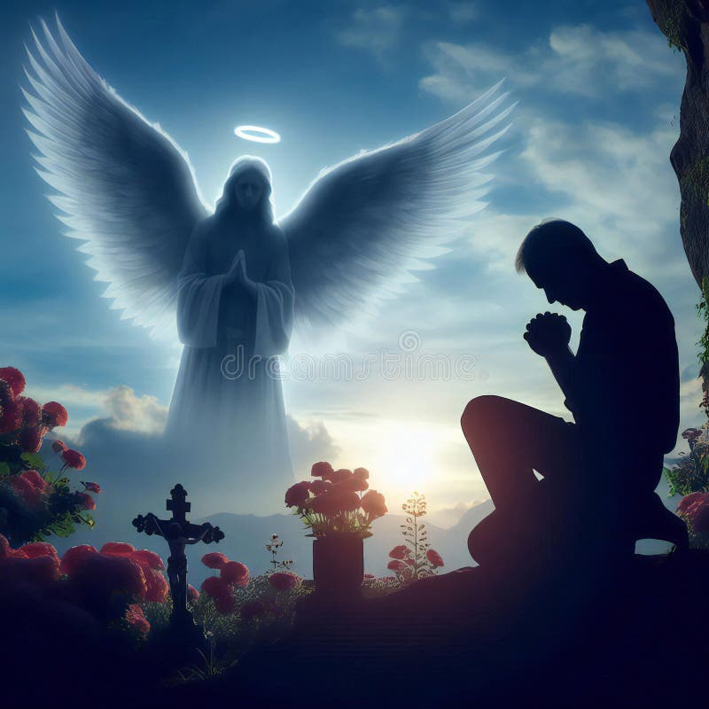 Image of a Shadowy Angel Watching Someone Kneeling in Silhouette by the ...
