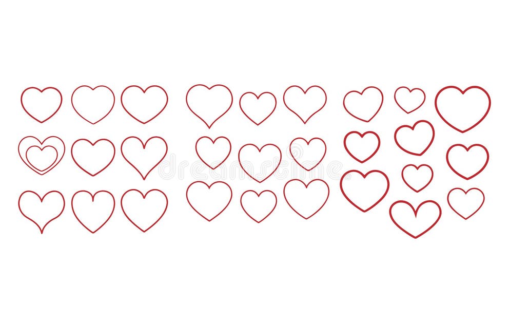 Heart Shapes Line Art, Love Shapes Icon Outline Vector Art. Simple Red ...