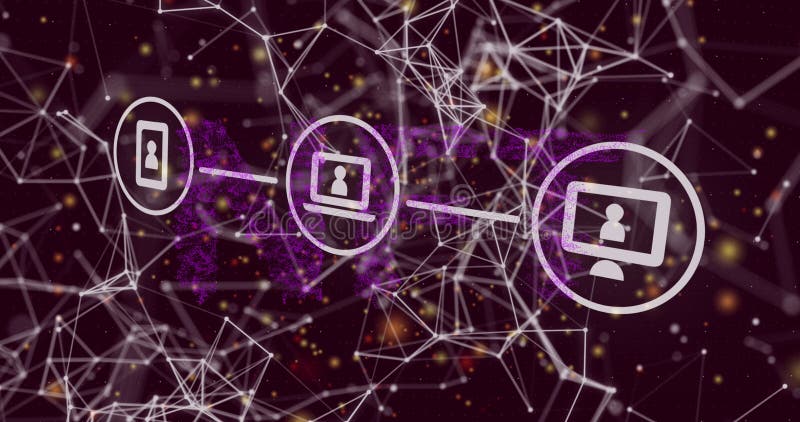 Image of Shapes, Connections and Icons Over Black Background Stock ...