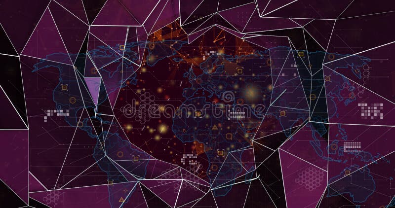 Image of Shapes, Connections and Icons Over Black Background Stock ...