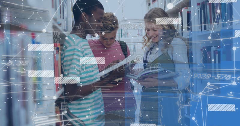 Image of Shapes and Data Processing Over Diverse Students Reading Books ...