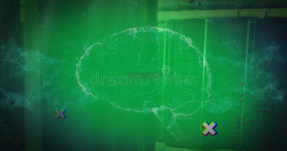 Image of Shapes and Digital Brain Over Server Room Stock Image - Image ...