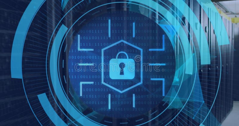 Image of Shapes and Digital Padlock in Circle Over Servers Stock Image ...