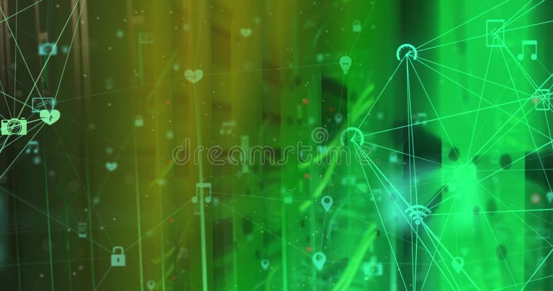 Image of Shapes Moving and Media Icons Over Server Room Stock ...