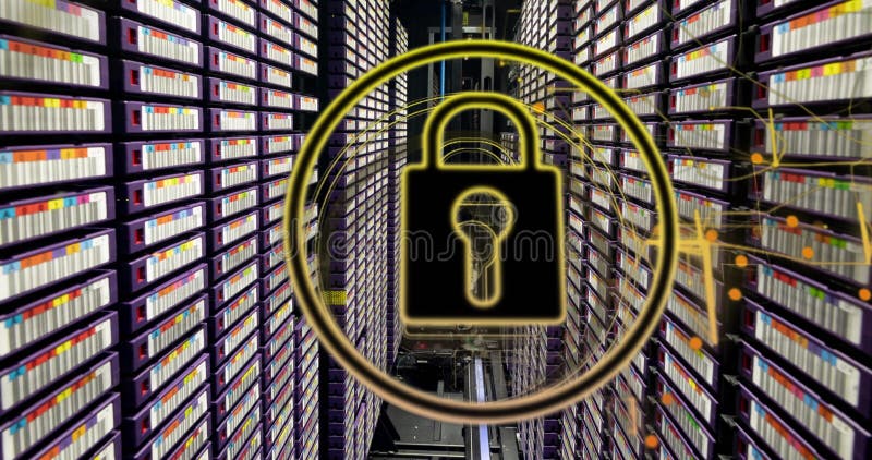 Image of Shapes and Padlock Over Server Room Stock Photo - Image of ...