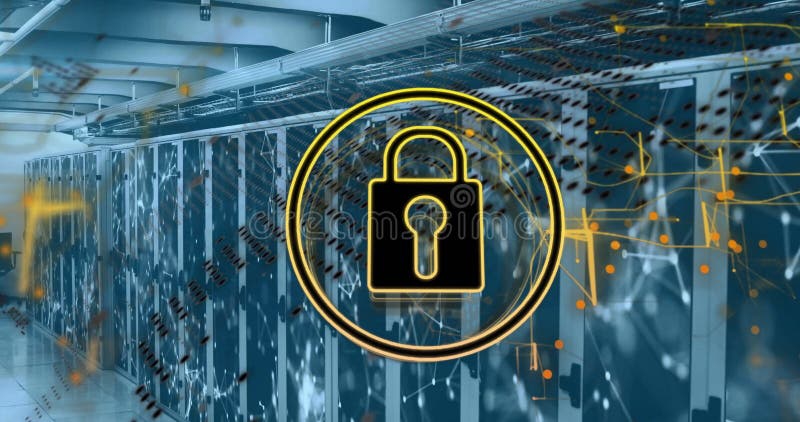 Image of Shapes and Padlock Over Server Room Stock Photo - Image of ...