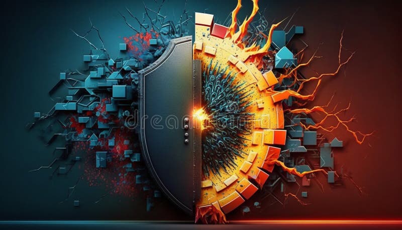 Image of a Shield with Bursting Fire. Cyber Security and Data ...