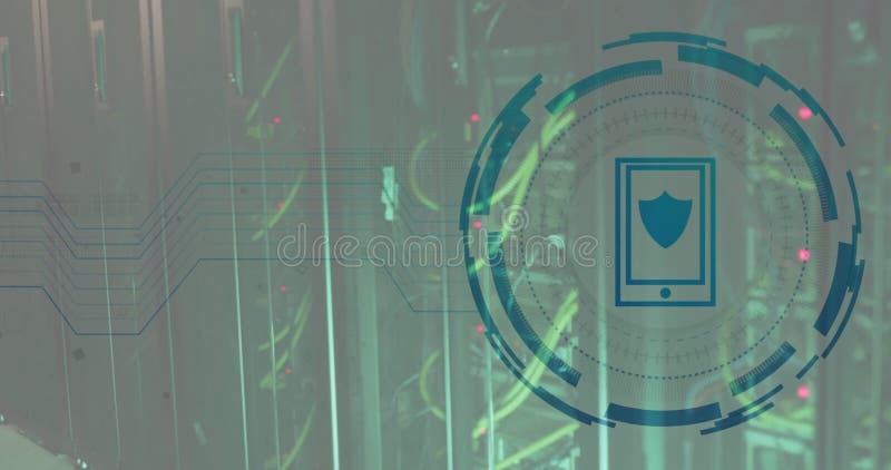 Image of Shield and Digital Data Processing Over Computer Servers Stock ...