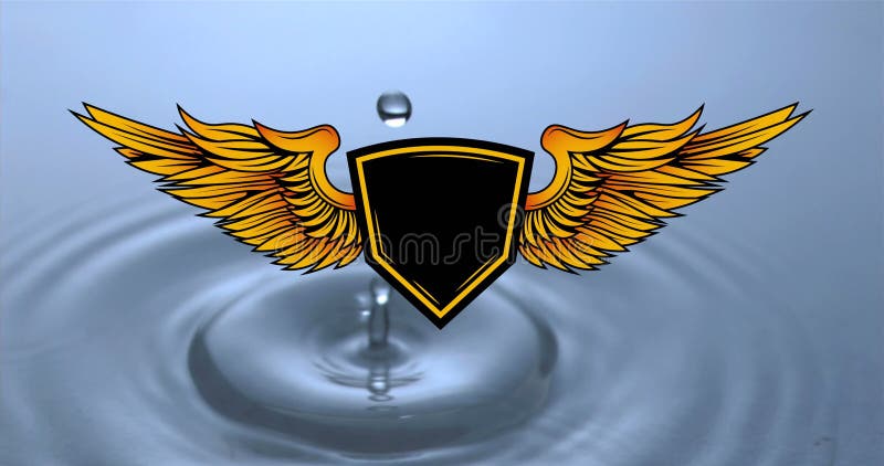 Image of Shield with Wings Over Drop Falling into Water Stock ...