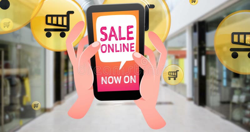 Image of Shopping Icons Over Shop Stock Illustration - Illustration of ...