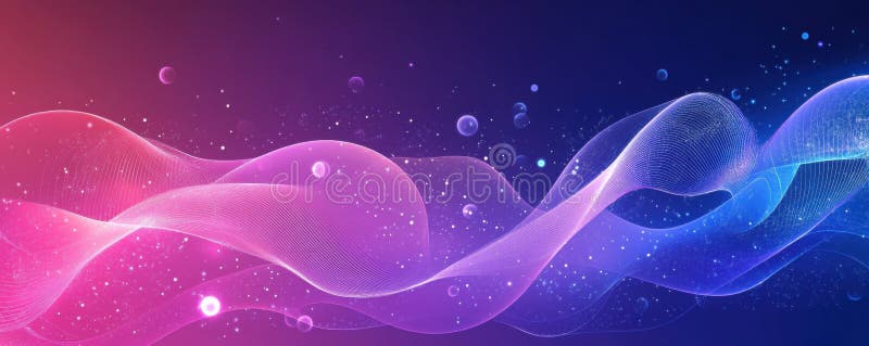 Abstract Purple Background Featuring Wavy Lines and Bubbles in a ...