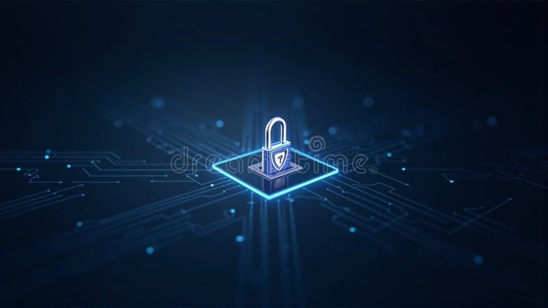 Cybersecurity Lock & Circuitry Blueprint Stock Illustration - Illustration of protection ...