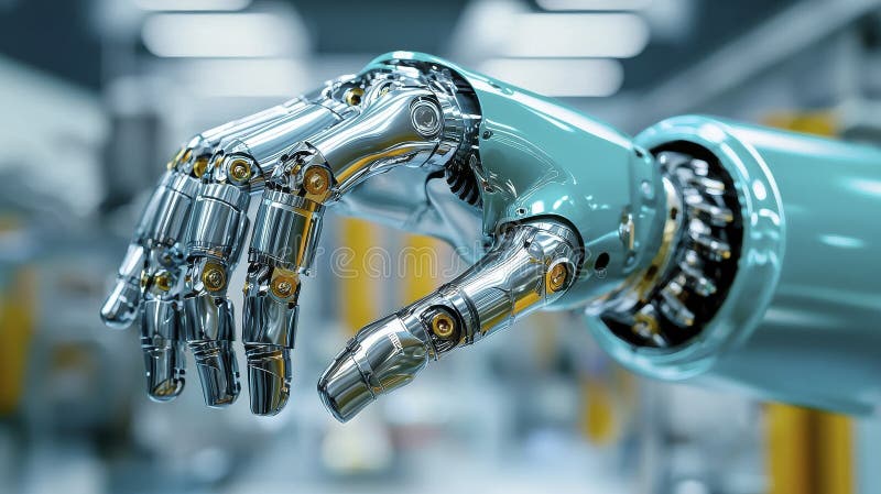 Advanced Robotic Hand Mechanism in a Modern Industrial Setting Stock ...