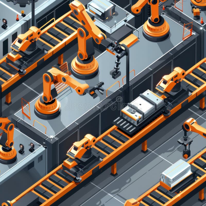 Advanced Automation in Modern Warehouse with Robotic Systems Stock Illustration - Illustration ...