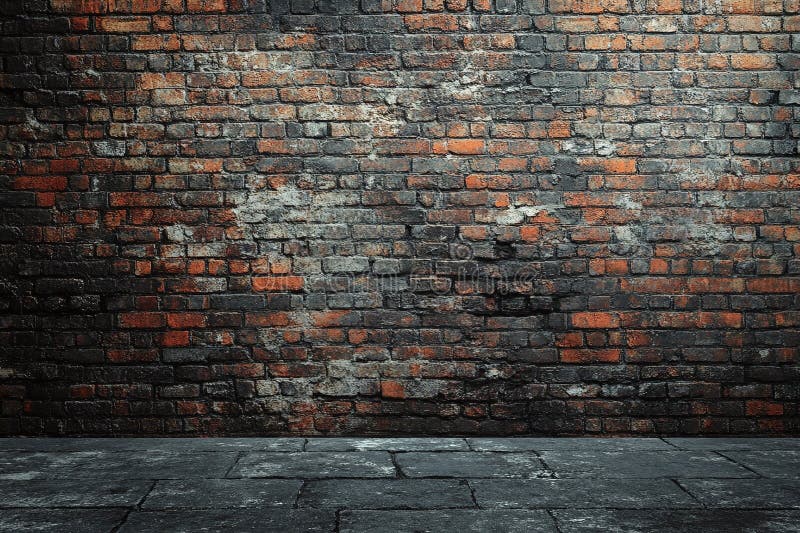 Aged Brick Wall with Weathered Red and Black Bricks and Stone Paved ...