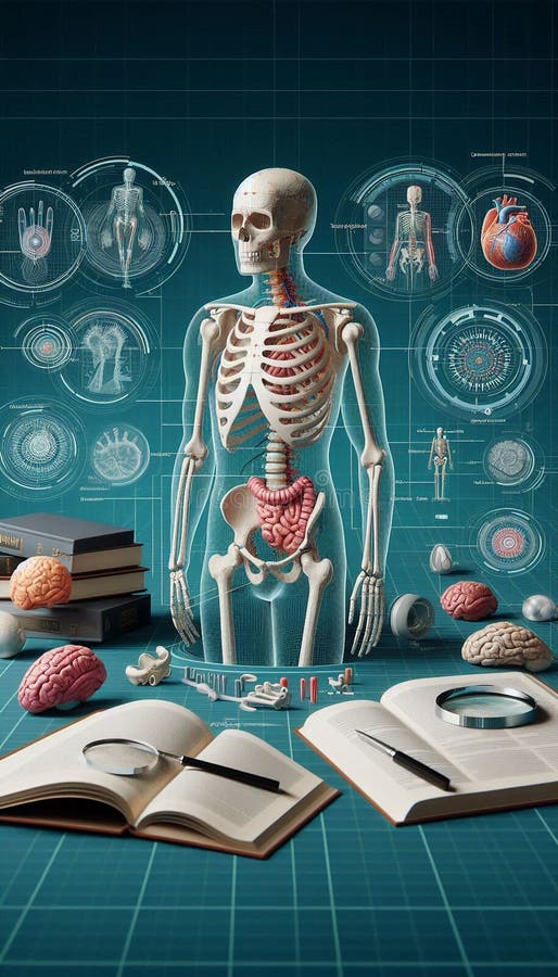 Anatomy Learning Tools and Human Skeleton Model Stock Illustration ...