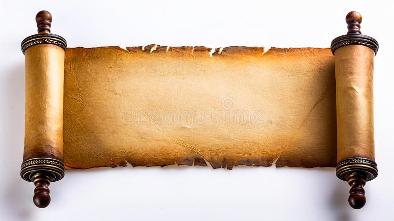 An Ancient Scroll in a Horizontal Position, Unrolled on a White ...