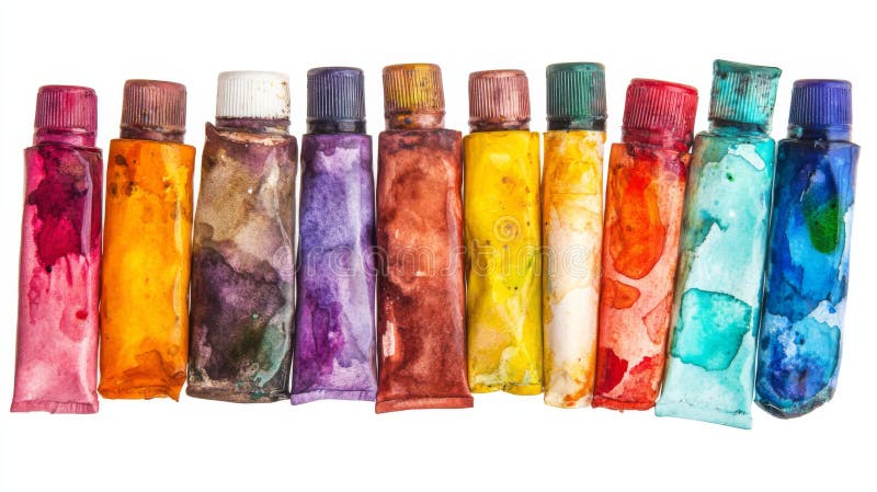 Colorful Tubes of Paint Displayed in a Vibrant Arrangement. Each Tube ...