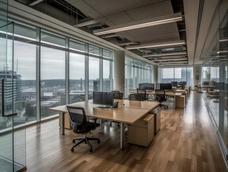 Modern Office with Open Layout and Glass Partitions Stock Photo - Image ...