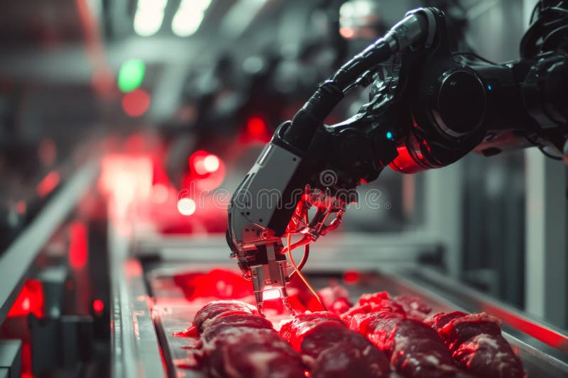 Precision Robotics in Meat Processing Stock Illustration - Illustration ...