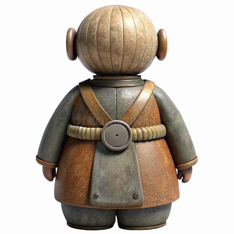 Back View of Rustic Robot Figurine with Leather Texture and Metallic ...