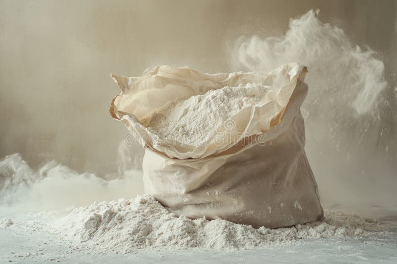 A Beautifully Styled Bag of Flour Spills Gently on a Soft Surface. the ...