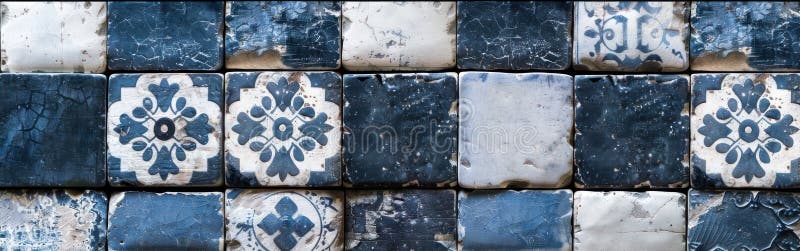 Vintage Blue Mosaic Patchwork Texture with Circular Print Pattern on ...