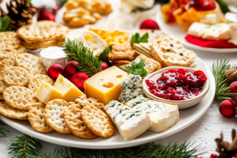 A Vibrant Cheese Platter Featuring an Array of Crackers, Cheeses, and ...