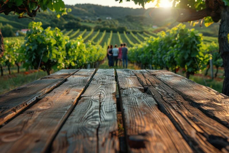 Rustic Vineyard Table: Selective Focus on Wooden Surface with Empty ...