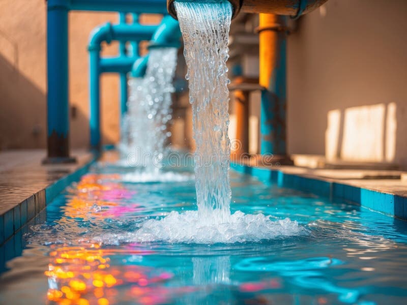 Aqua Cascade. a Captivating Shot of Water Flowing through Pipes into a ...